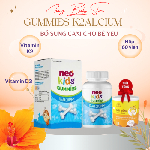 Gummies Canxi Neo Kids Kẹo canxi cho bé vị sữa chua bổ sung Canxi, D3, Vitamin K2 MK7 hộp 60 ...