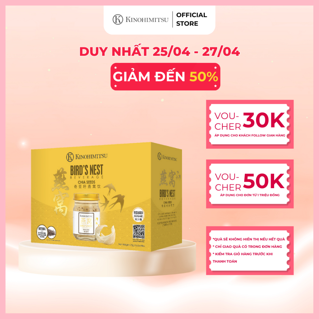 Nước yến chưng hạt chia thượng hạng Kinohimitsu ít đường 75g x 6 lọ | Shopee Việt Nam