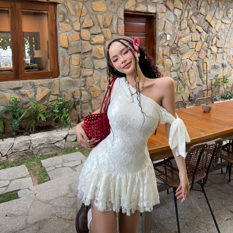 Divine Mini Dress - Đầm ren hoa ôm body thắt nơ, đầm đi biển đầm đi ...