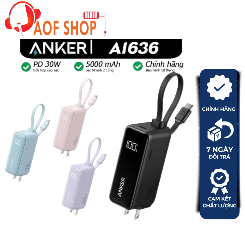 SẠC DỰ PHÒNG KIÊM CỦ SẠC ANKER A1636 - CÔNG SUẤT 30W - KÈM DÂY SẠC (Hàng Used Nobox) | Shopee ...