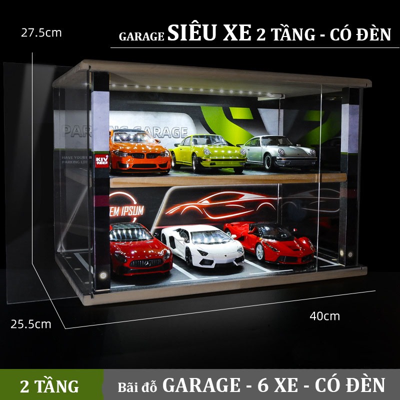 🔥TẶNG + CHỌN XE🔥 DIORAMA Garage trưng bày mô hình siêu xe tỉ lệ 1:24 ...