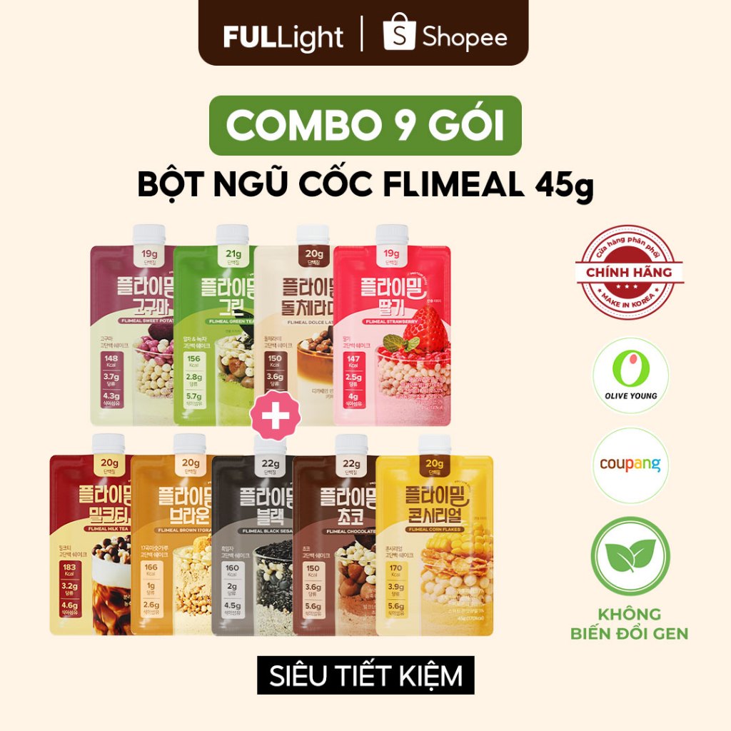 [FULLight Official] Set 9 gói Bột ngũ cốc Flimeal protein shake - Bữa sáng tiện lợi nhiều vị, dễ ...