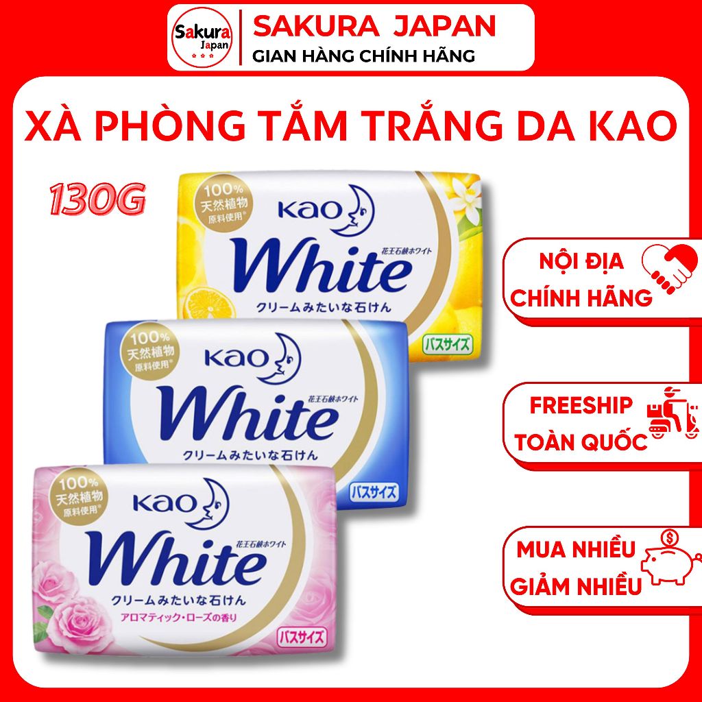 Xà Phòng Tắm Trắng Da KAO WHITE Nội Địa Nhật 130g, Sạch Sâu, Dưỡng Ẩm & Mềm Mịn Da | SAKURA ...