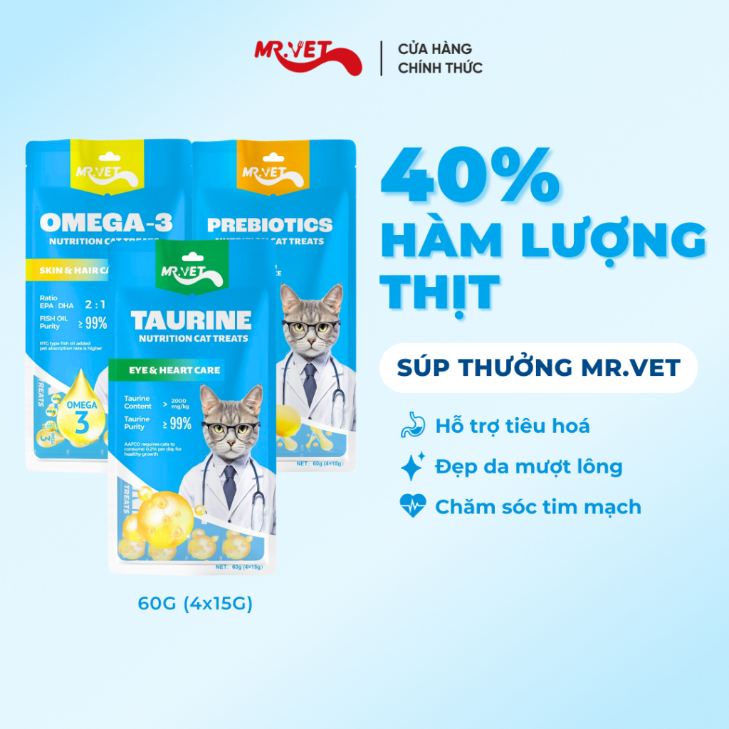 Thức Ăn Cho Mèo MRVET Dạng Súp Thưởng Túi 4 Thanh 15G Công Thức Thịt Gà ...