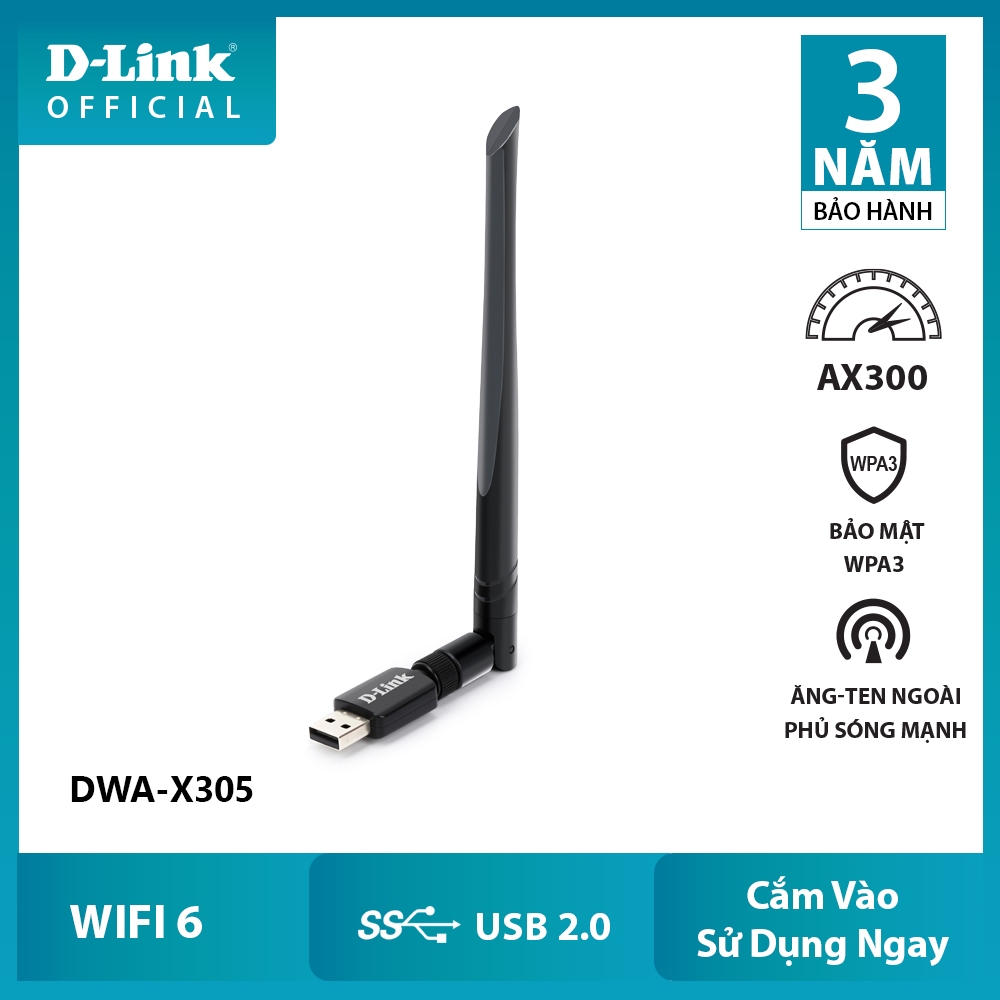 Bộ Chuyển Đổi USB Wi-Fi 6 D-Link DWA-X305 Chuẩn AX300 Có Ăng-Ten Ngoài ...