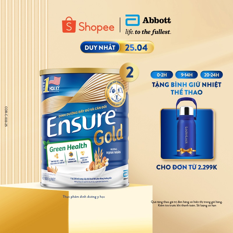 Combo 2 Lon Sữa bột Ensure Gold Green Health 800g/ 850g | Shopee Việt Nam