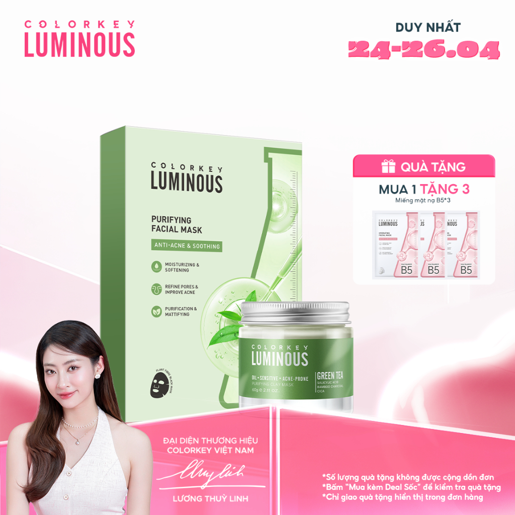 Combo Mặt Nạ Chiết Xuất Trà Xanh COLORKEY LUMINOUS Dịu Nhẹ Phù Hợp Da ...