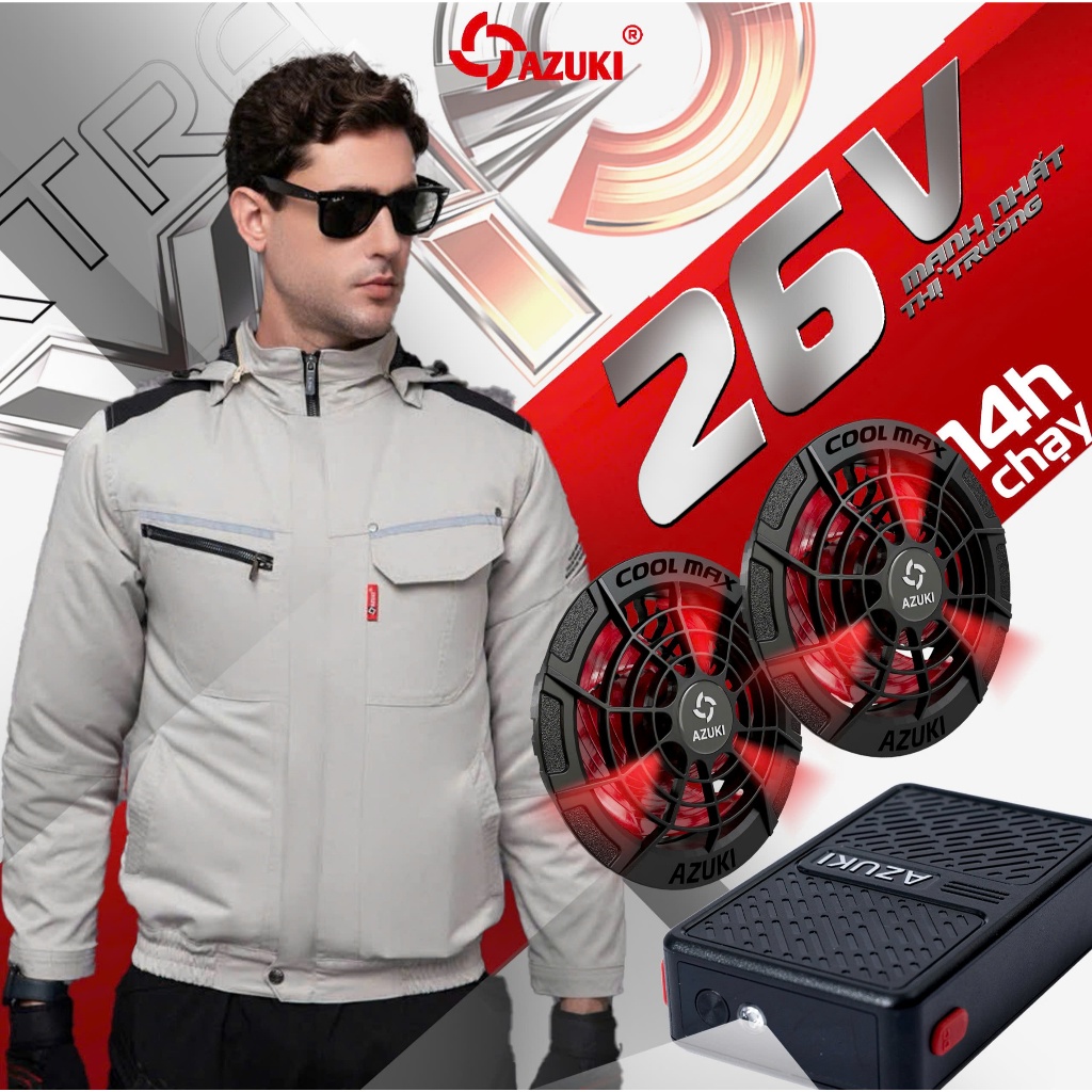 Áo điều hòa AZUKI EXTRA X10 new 2025, pin 24.000mAh, quạt 26V chạy 12-20H, chống nước, sạc nhanh ...