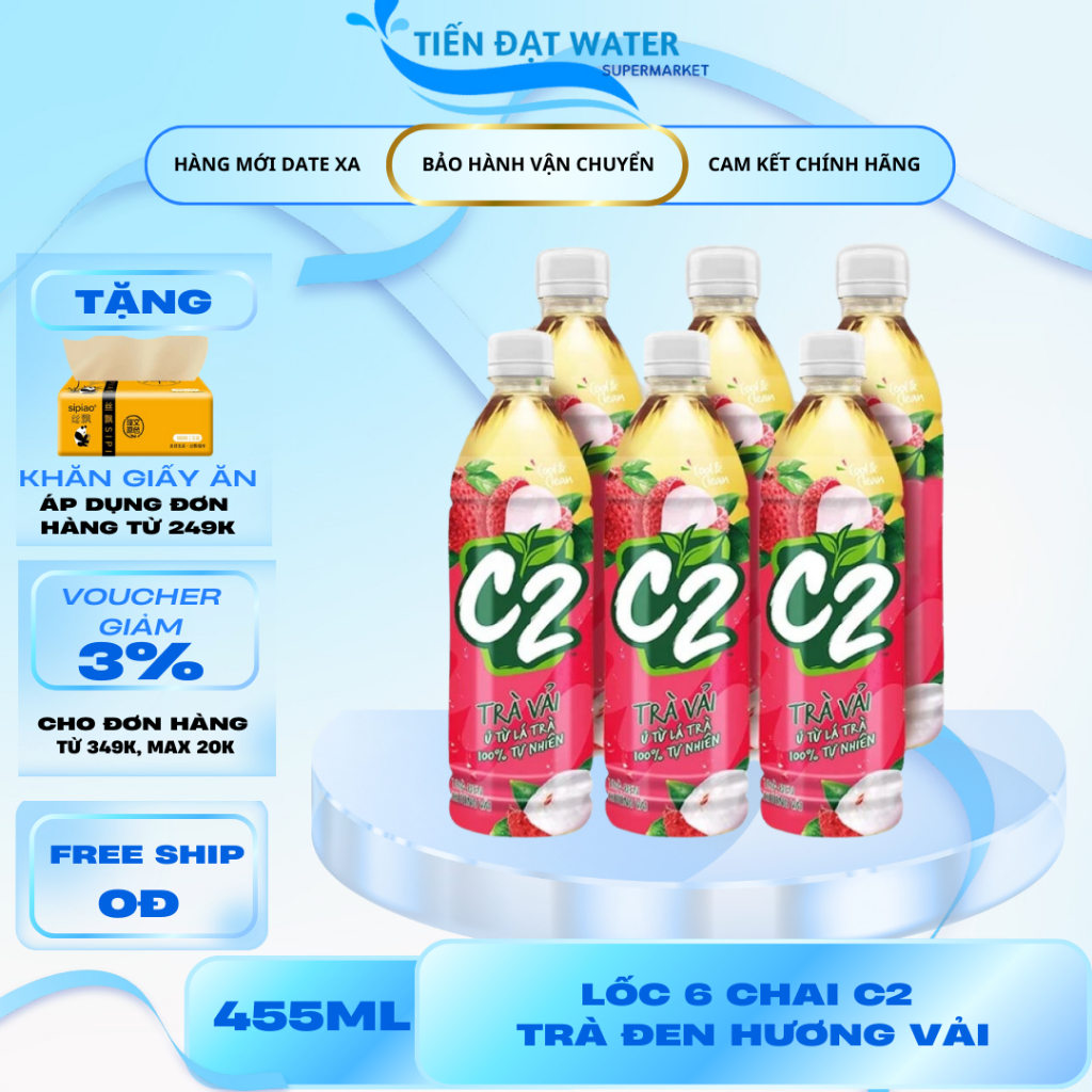 Lốc 6 Chai C2 Trà Đen Hương Vải - Chai Nhựa 455ml - Date Mới, Chính ...