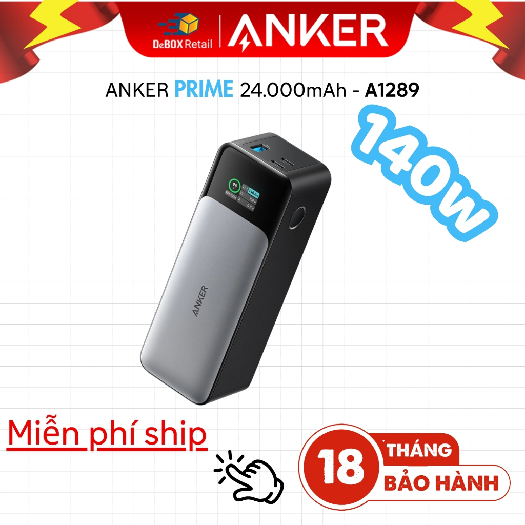 Pin Sạc Dự Phòng ANKER 737 GaN Prime 24000mAh 140W | 3 cổng 2C1A | Smart Display | Sạc nhanh ...