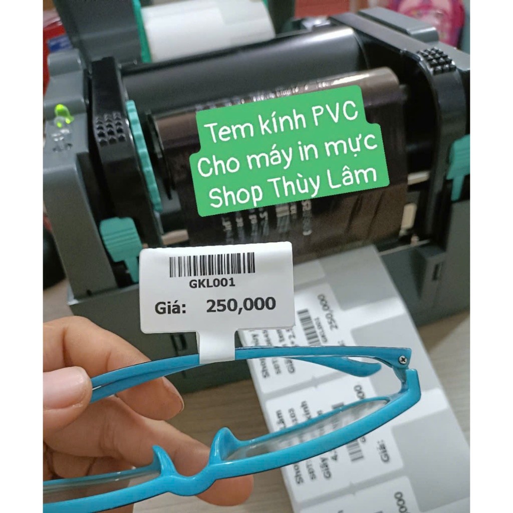 Giấy in tem kính mắt cuộn 50m tem PVC cho máy in ruy băng mực Godex ...