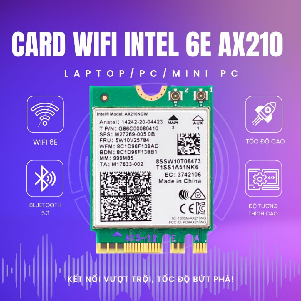 Card WIFI Intel WIFI 6E AX210 cho Laptop/ PC/ Mini PC chính hãng ...