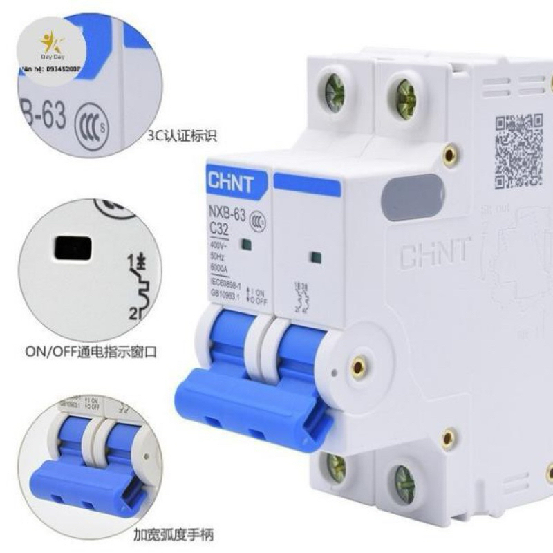 Aptomat CHINT NXB 1P 2P 3P- 16A, 20A, 25A, 32A, 40A, 63A - át tép cài thanh ray MCB dạng gài, ÁT ...