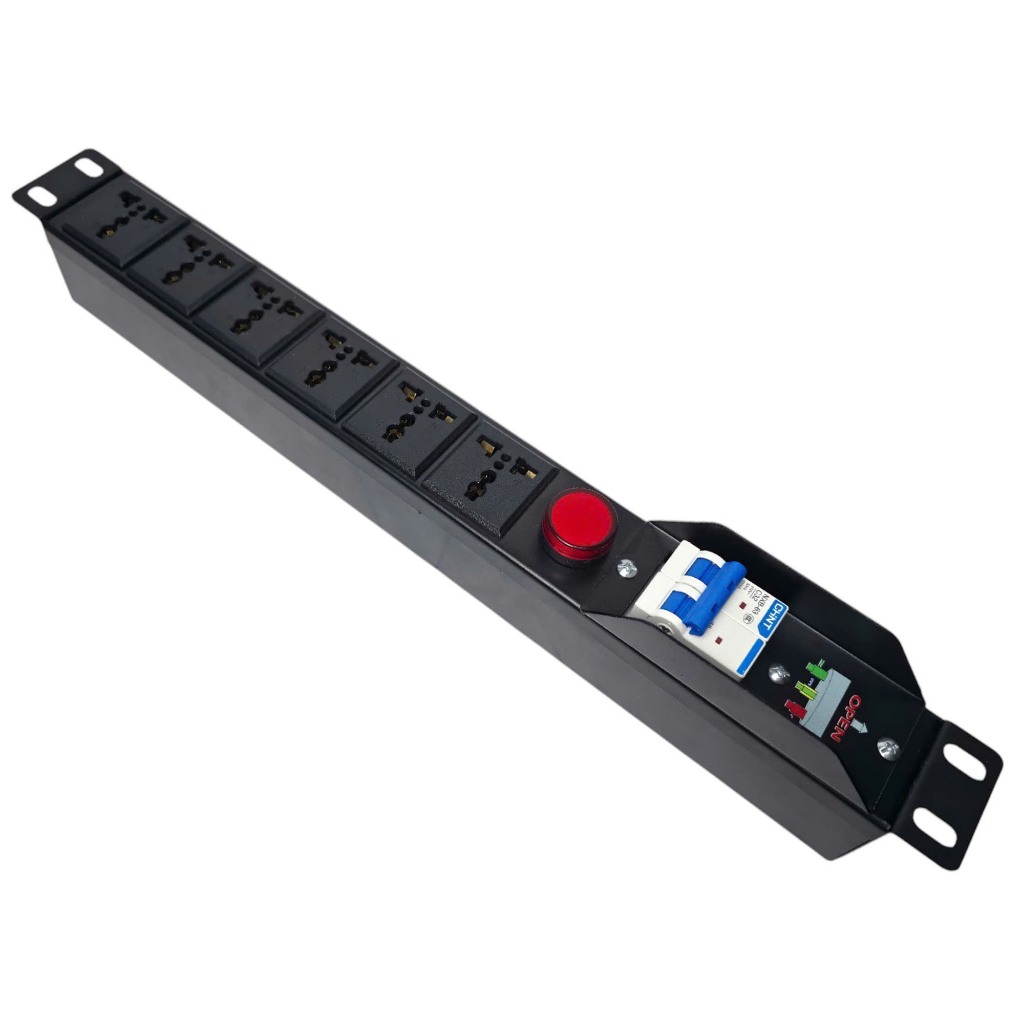 Thanh Nguồn PDU 6 ổ cắm đa dụng lắp Rack 1U có MCB 32A dây 2.5mm chịu ...