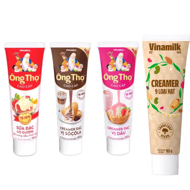 Sữa đặc Ông thọ tuýp 165g (4 vị: có đường, socola, dâu, 9 loại hạt) | Shopee Việt Nam