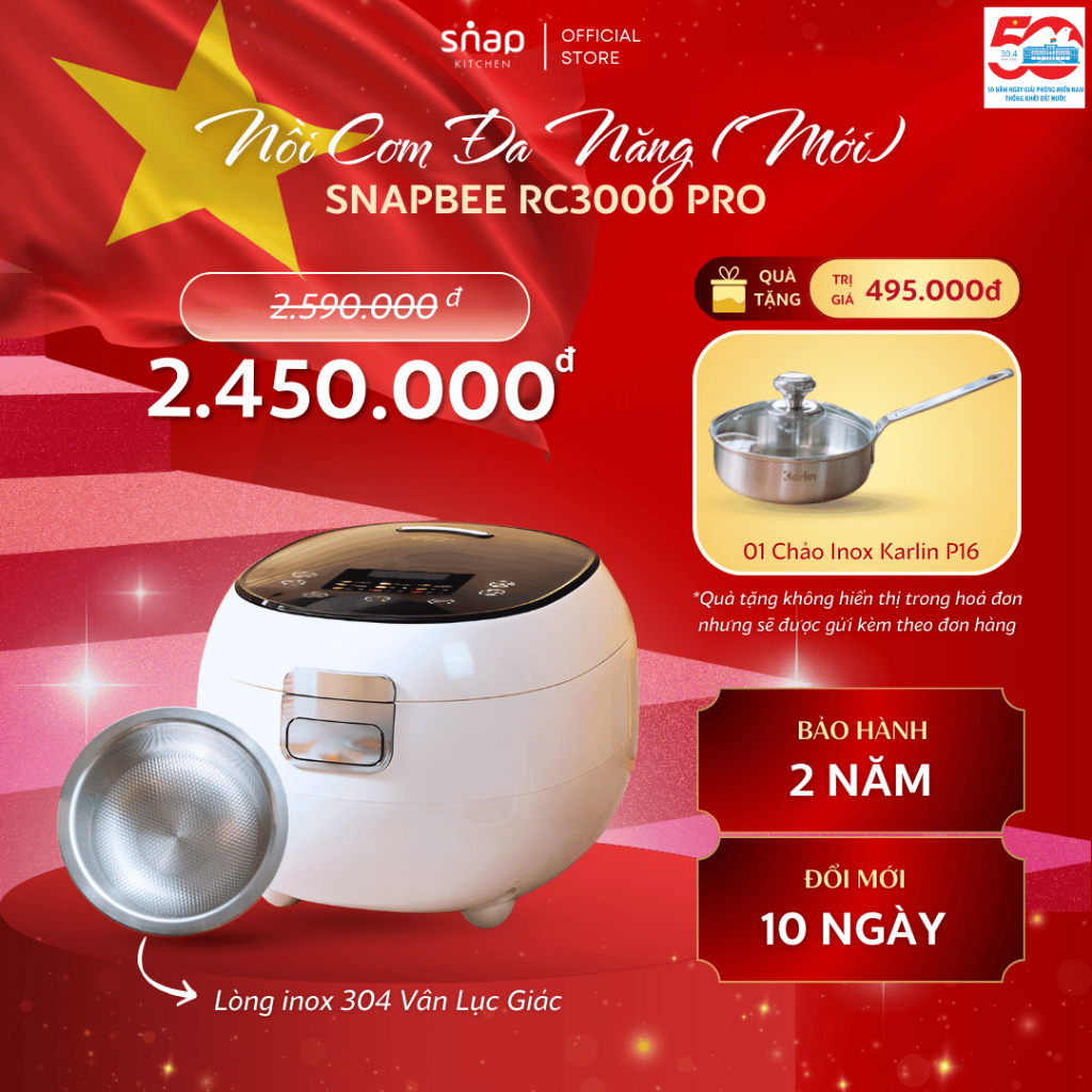 Nồi Cơm Lòng Inox Vân Lục Giác Snapbee RC3000 Pro_Đa Năng_Cho Người Ăn ...