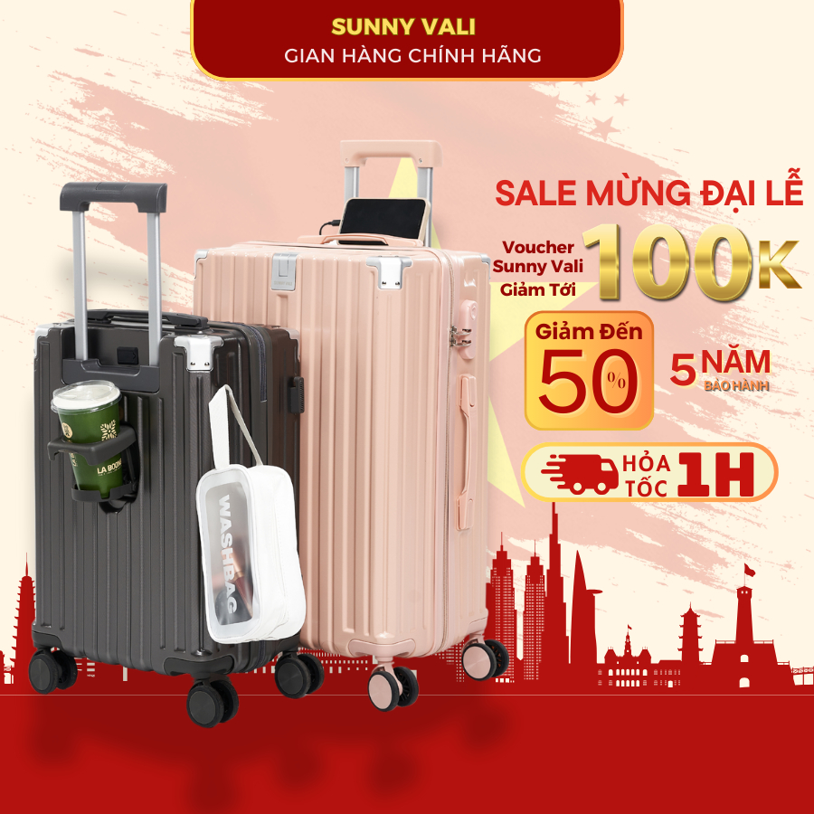 Vali du lịch SUNNY-SV15 size 20/24 chất liệu nhựa ABS+PC bo 4 góc kim ...