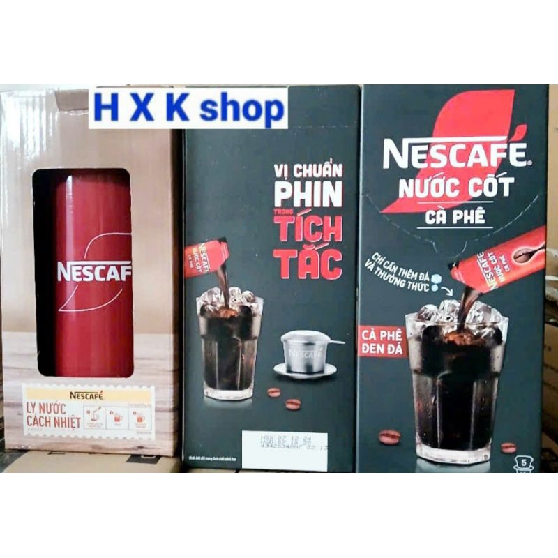 Bộ 2 hộp cốt cà phê đen/ sữa + ly nescafe giữ nhiệt 600ml(không ống hút ...