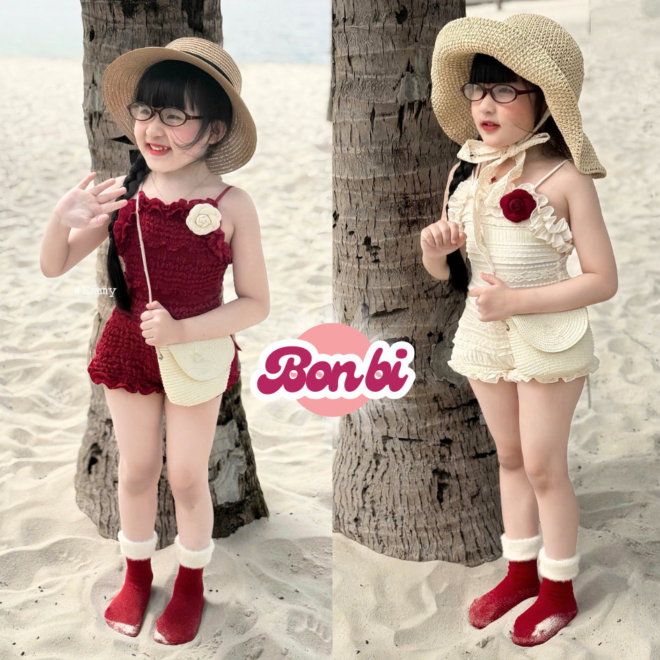 [B12] Set đồ đi biển bé gái Bonbi, jump trắng sang trọng, điệu đà, thoải mái, mặc đi chơi, đi du ...