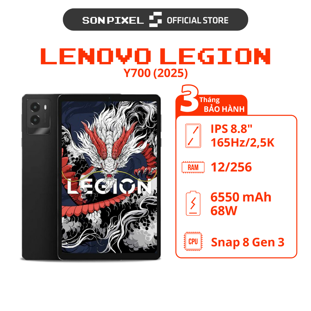 Lenovo Legion Y700 (2025), Chip Snapdragon 8 Gen 3, 8.8 inches 165Hz, Ram 12GB/256G, Pin 6550mAh ...