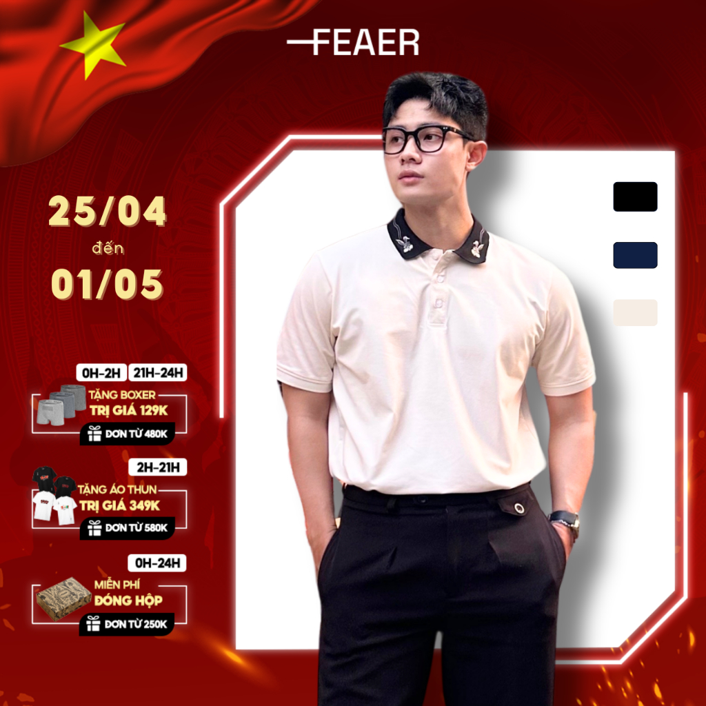 Áo polo nam có cổ Bunny Pair,vải CVC cao cấp thoáng mát, cổ thêu hình ...