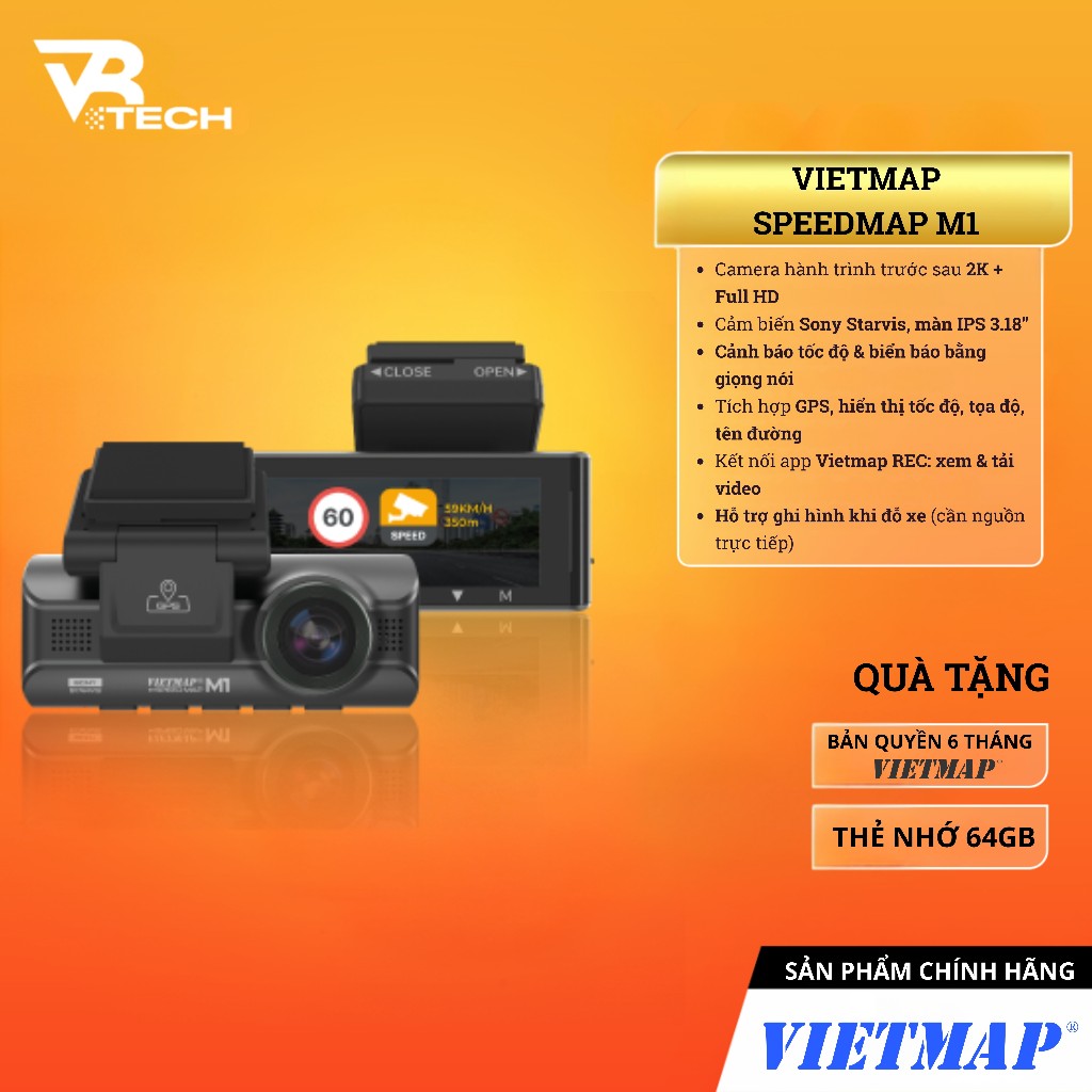 Cam hành trình VRTECH M1 2025 Chính Hãng – 2K Super HD, GPS, G-Sensor ...