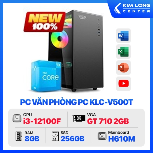 Bộ máy tính PC KLC-V500T : i3-12100F | 8GB | 256GB SSD | GT710 2GB | Case VSP V500 | Combo Phím ...