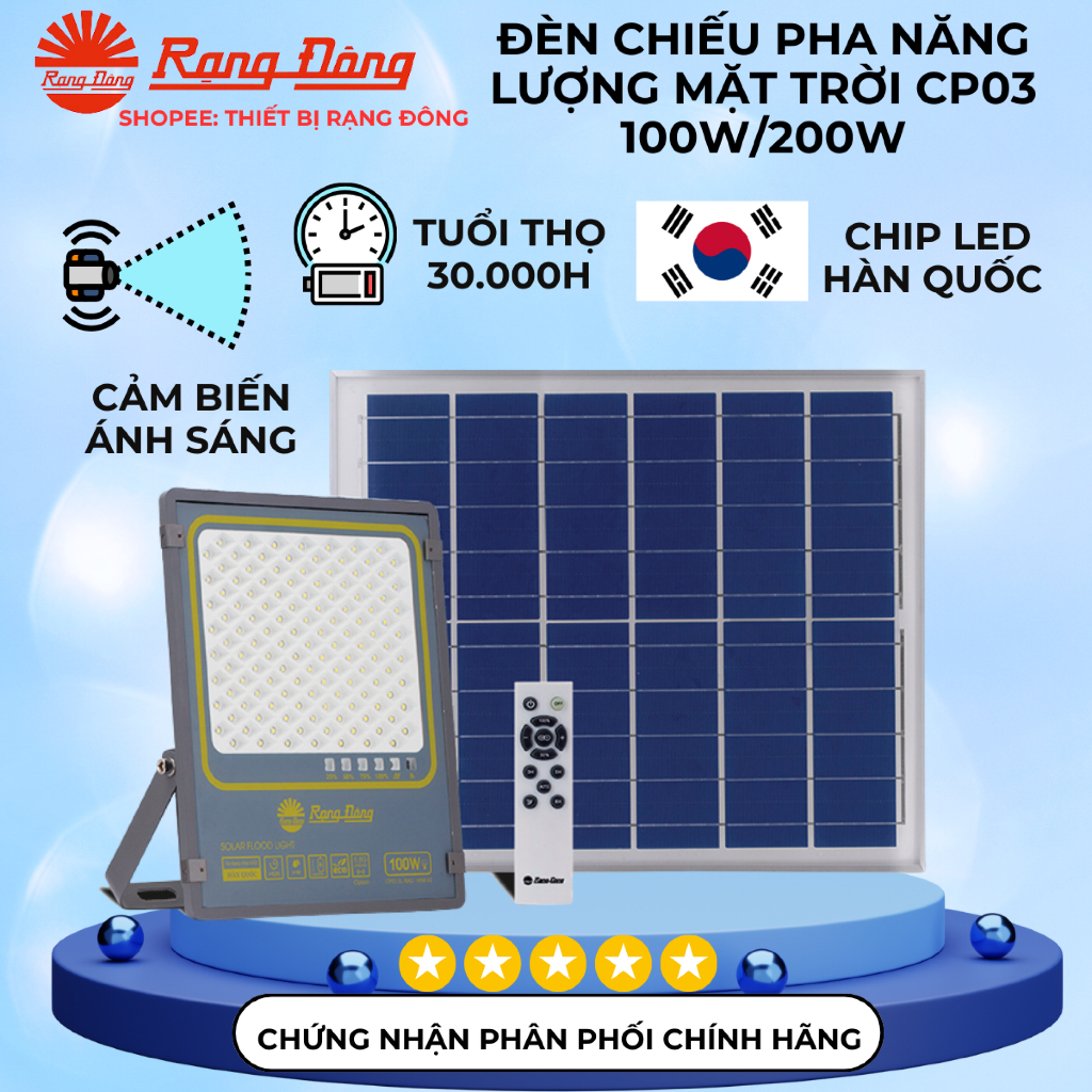 [New 2025] Đèn chiếu pha năng lượng mặt trời Rạng Đông 100W, 200W Ánh sáng trắng 6500K CP03.SL ...
