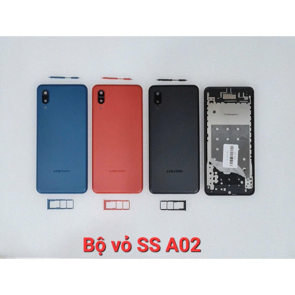 Bộ vỏ Samsung A02 (gồm vỏ, khung xương, phím bấm, kính cam, khe sim ...