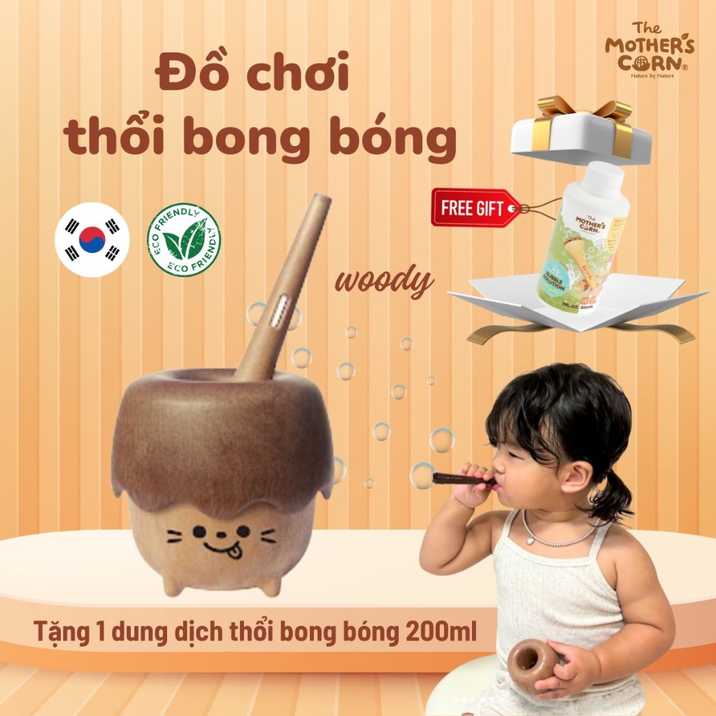 Đồ chơi thổi bong bóng Mother's Corn Woody bubble play (Gồm ống thổi ...