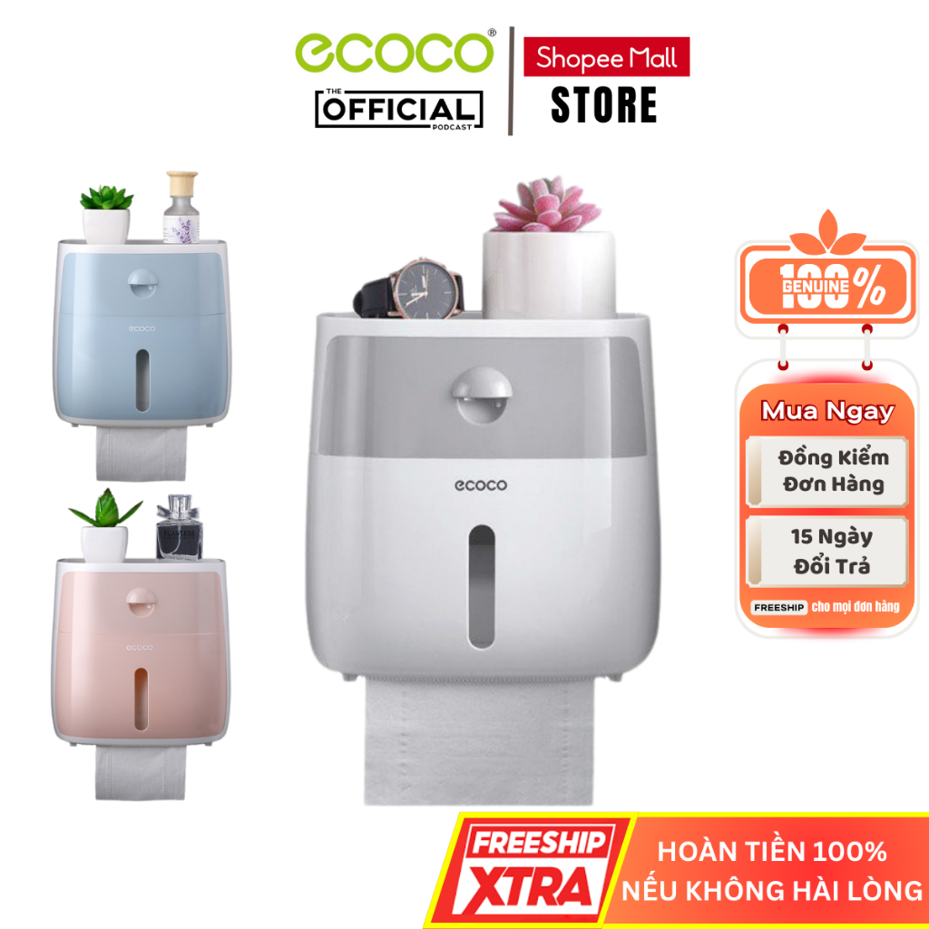 Hộp Đựng Giấy Dán Tường Nhà Vệ Sinh 2 Tầng ECOCO E1804 Có Ngăn Kéo, Chống Nước, Chất Liệu Nhựa ...