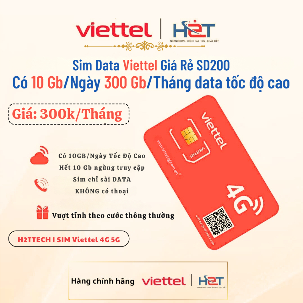 [GIÁ RẺ] Sim Data Viettel 10Gb/Ngày 300Gb/Tháng Tốc Độ Cao SD200 ...