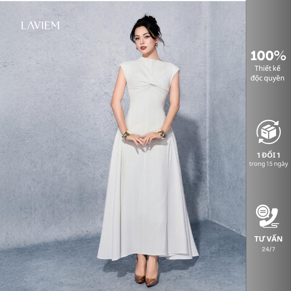 LAVIEM - Váy thiết kế tay hến màu trắng xoắn ngực dáng dài - White ...