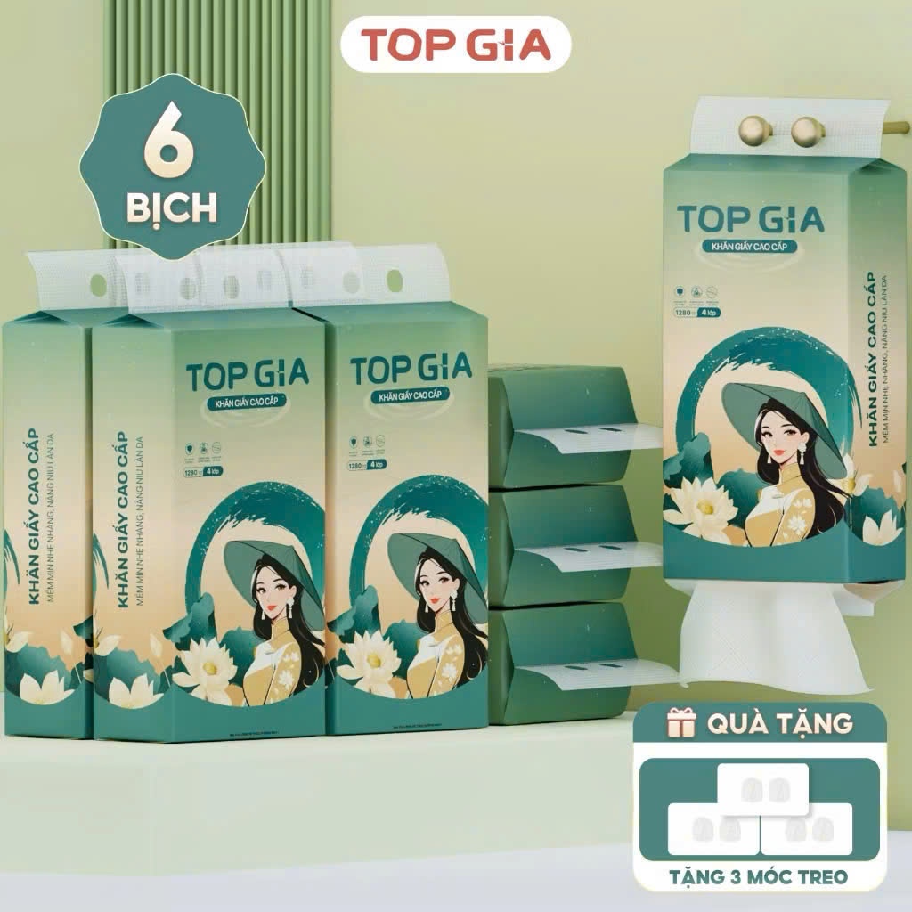 Khăn giấy rút treo tường TopGia Sắc Việt 1280 tờ, giấy vệ sinh dành cho gia đình Việt, tặng móc ...