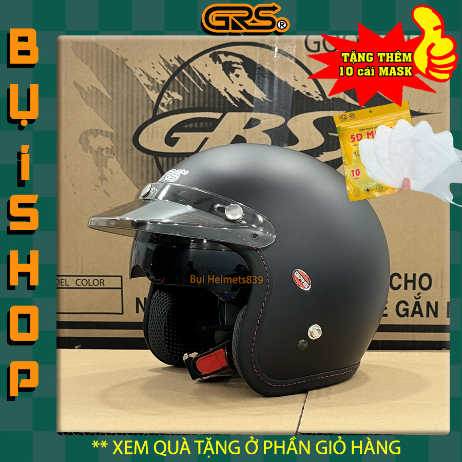 Mũ bảo hiểm Grs 3/4 đầu kính âm GRS A388k mới - Helmet dấu kính nón ...
