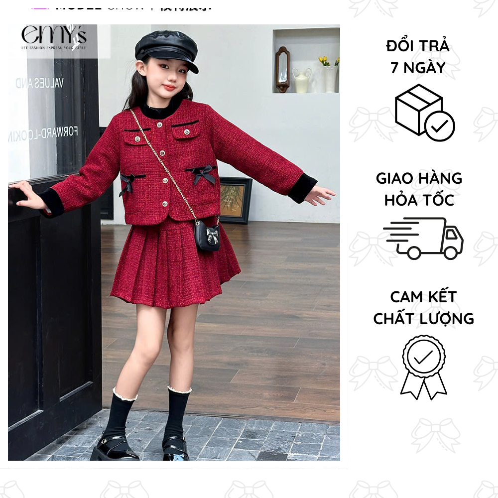 Set áo váy dạ EMY mùa thu năm 2025 lót nỉ bông ấm cho bé gái k40 ...