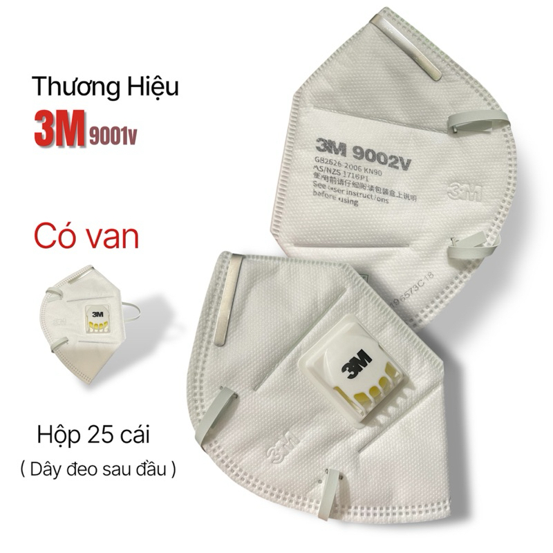 [ Hàng chính hãng ] hộp 25c khẩu trang 3M 9002v vải sợi không dệt lọc bụi mịn PM 2.5 đạt tiêu ...