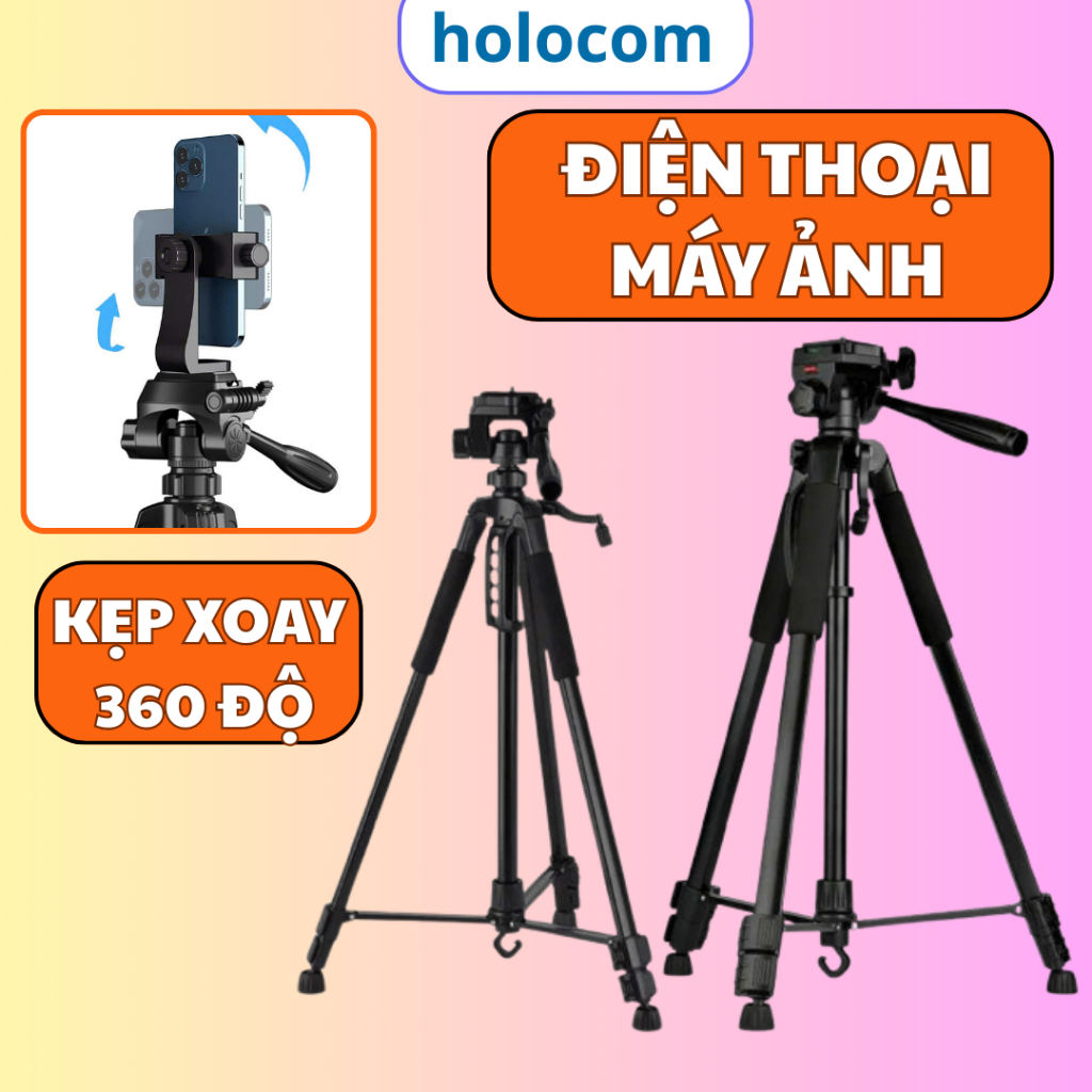 Tripod Máy Ảnh Kiêm Chân Quay Điện Thoại F360T Có Kẹp Xoay 360, Tripod ...