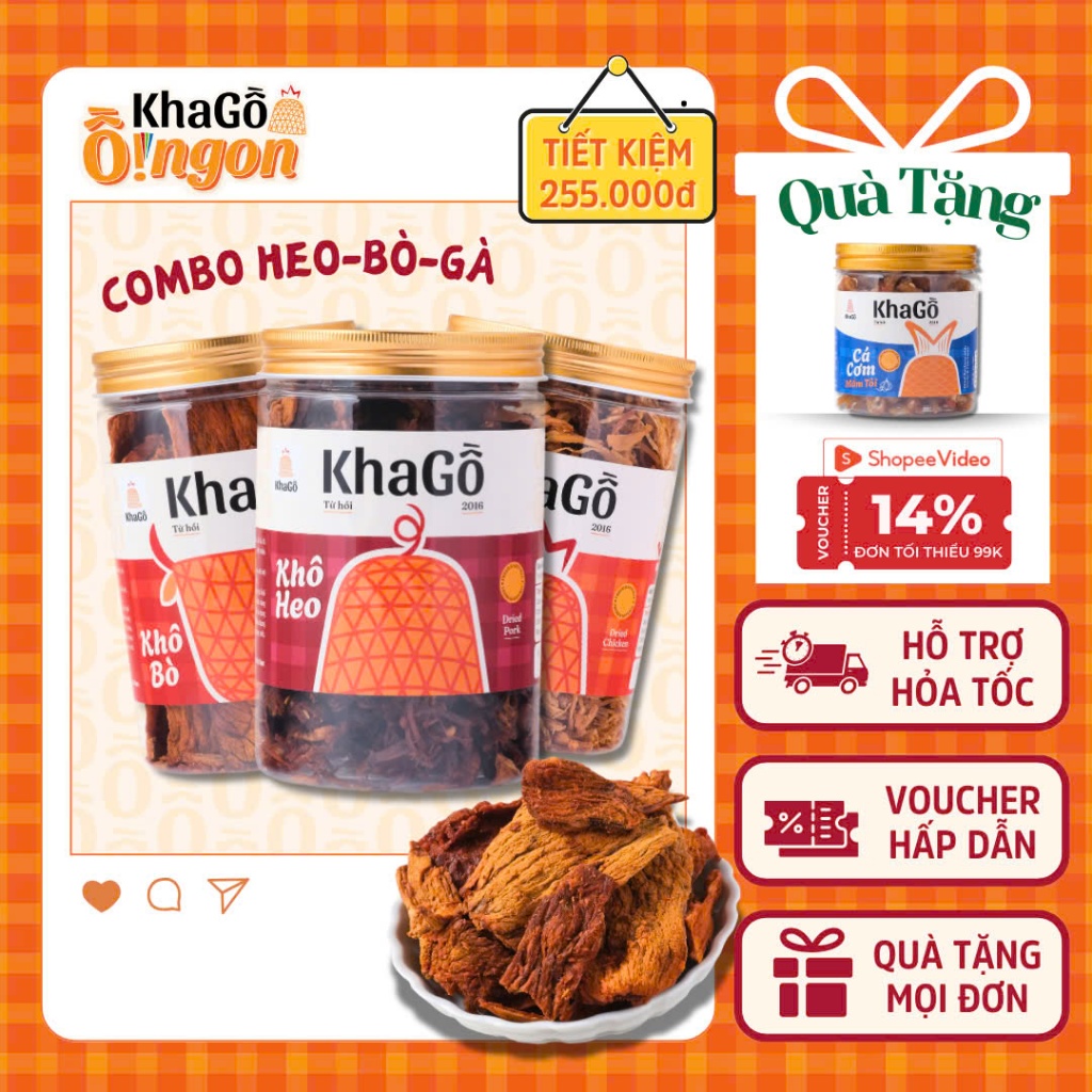 Combo 3 Loại Khô Heo-Bò-Gà 300g, Khô gà lá chanh, Khô bò sợi, Khô bò ...