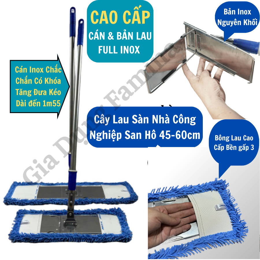 Cây Chổi lau Sàn nhà Công Nghiệp San Hô CAO CẤP Bản Lau 45-60cm INOX ...