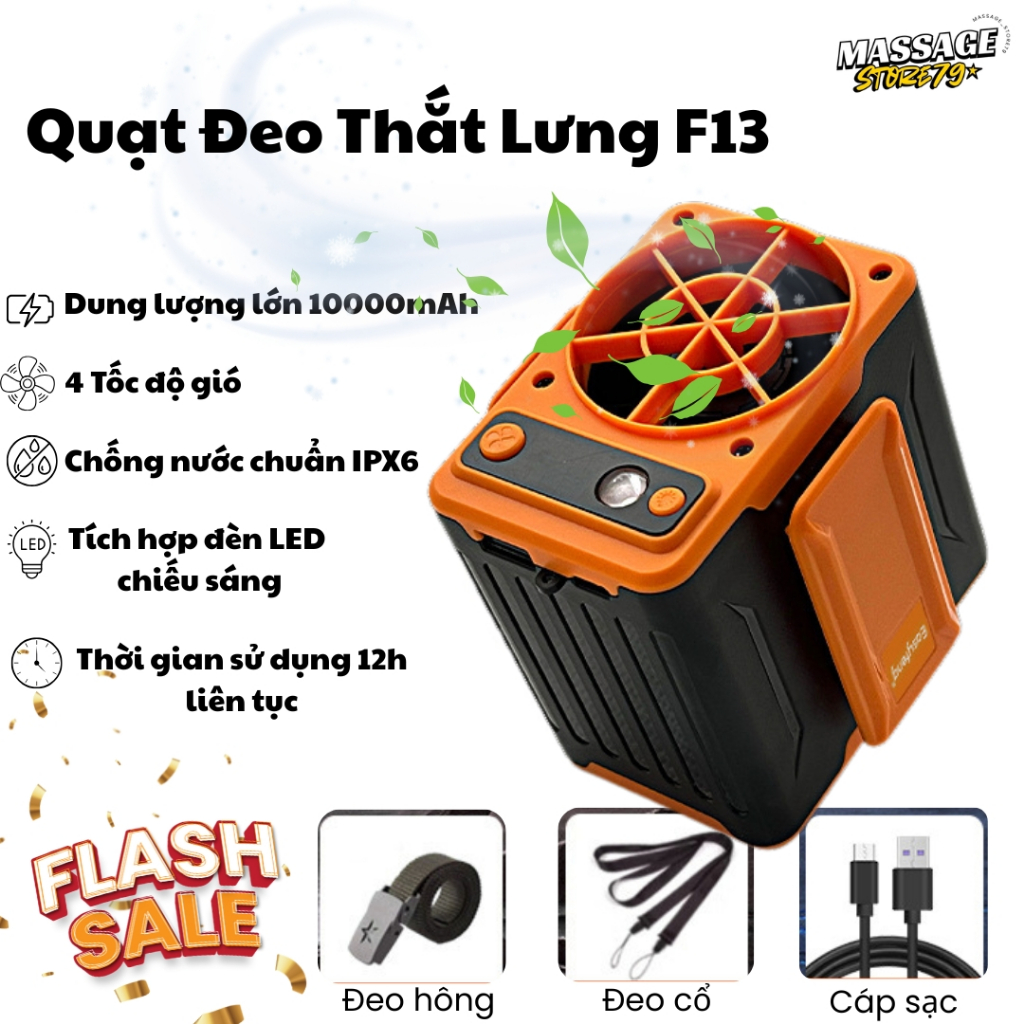 Quạt Đeo Thắt Lưng F13 Pin 10000mAh, Quạt Kẹp Thắt Lưng Siêu Mát Sử ...