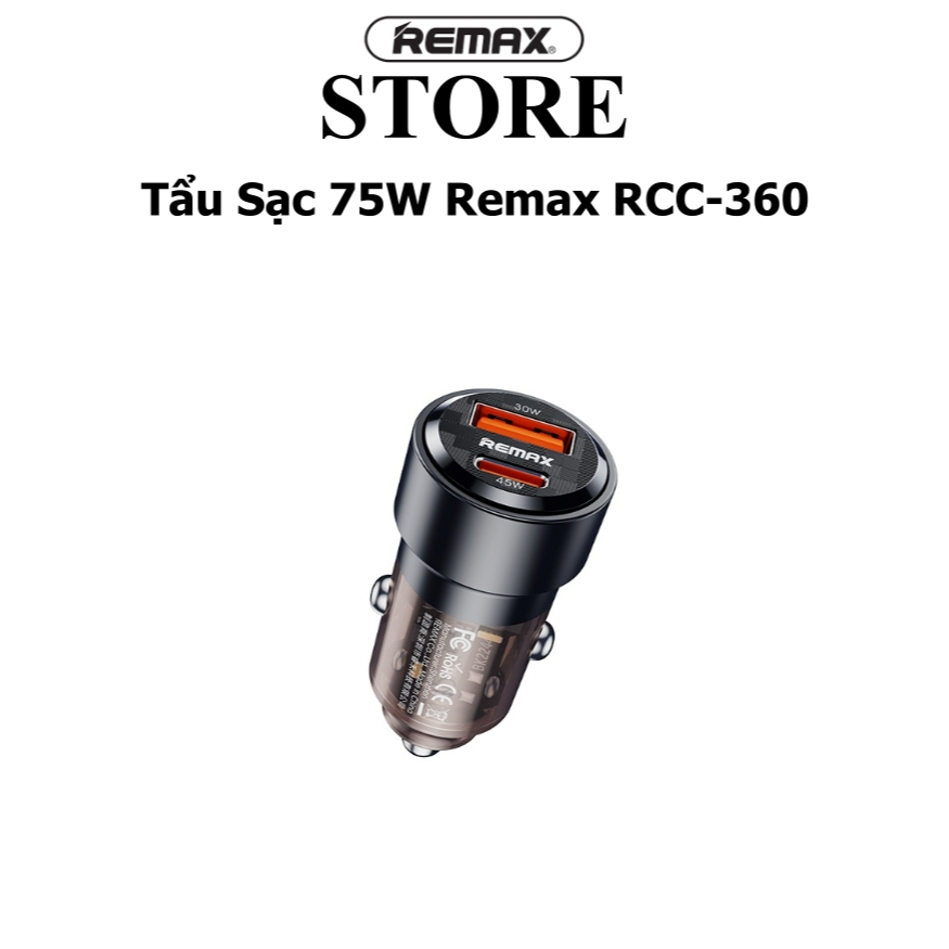 Tẩu sạc nhanh cho ô tô REMAX RCC360 75W 2 cổng USB/Type C có đèn báo, thiết kế nhỏ gọn | Shopee ...