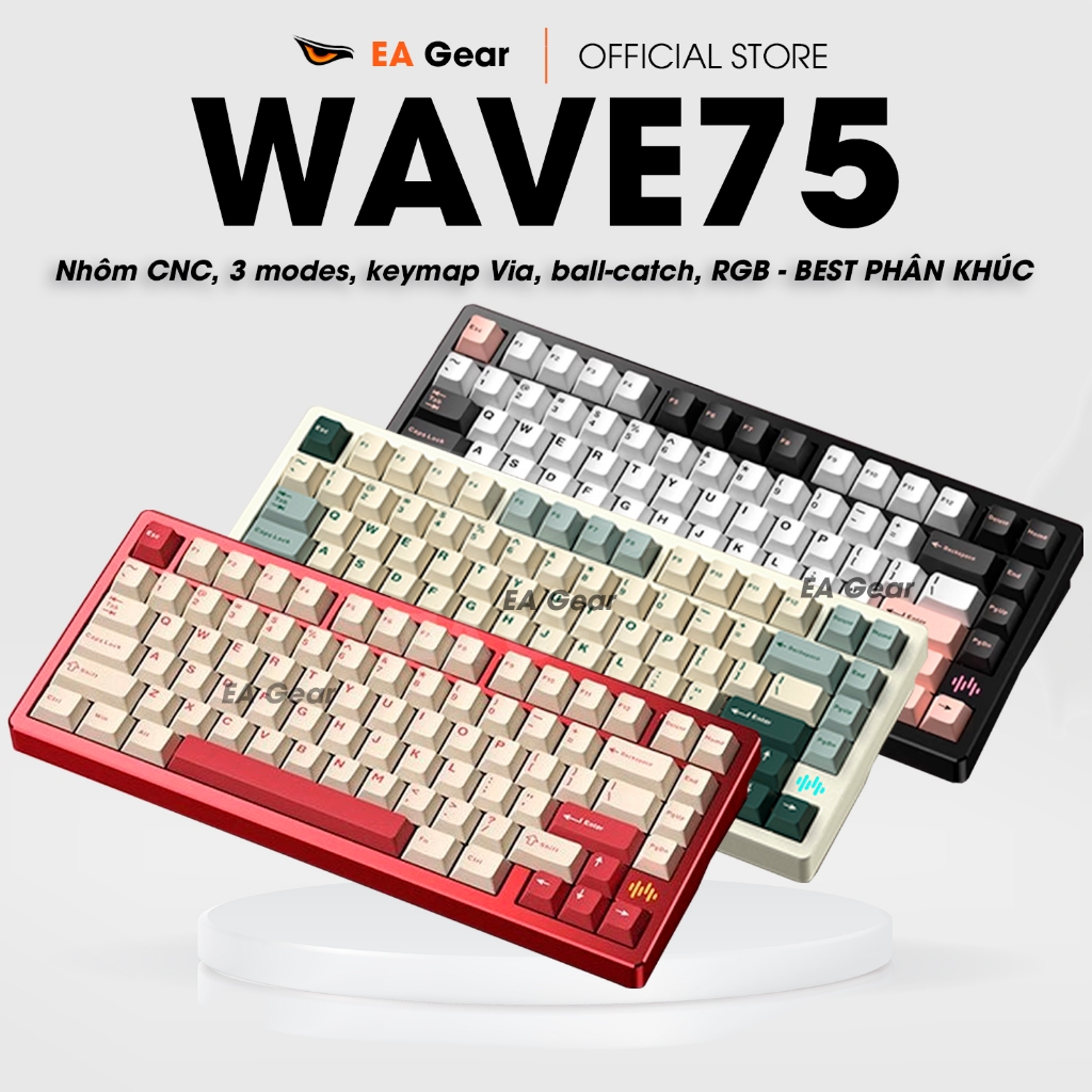 [GIAO NGAY - CHÍNH HÃNG] Bàn Phím Cơ PMO WAVE75 Nhôm CNC 3 Mode, Via BEST PHÂN KHÚC - EA Gear ...