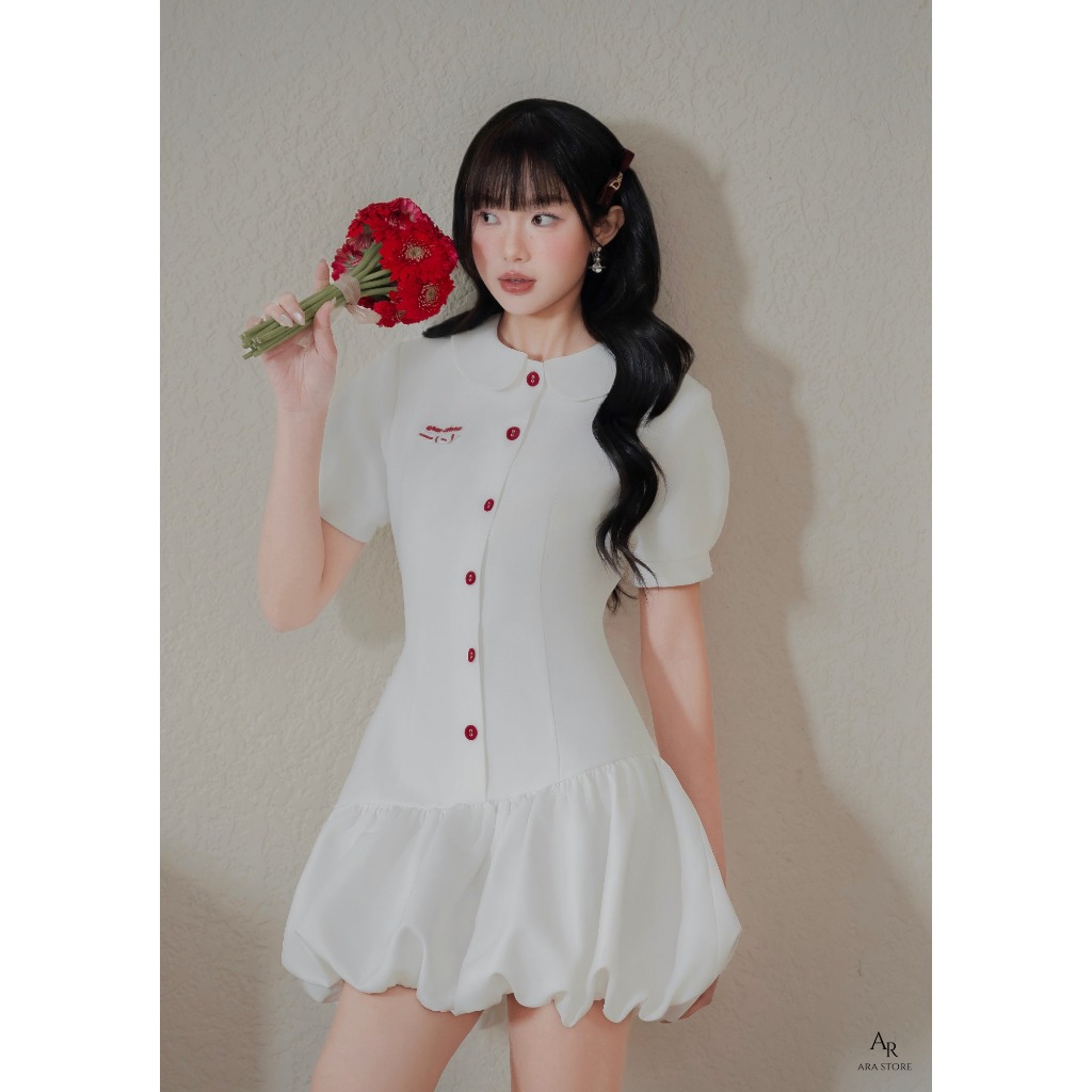 Ara - Váy đầm ôm mix chân bí xòe vạt chéo phối cúc đỏ Lysa Dress V107 ...