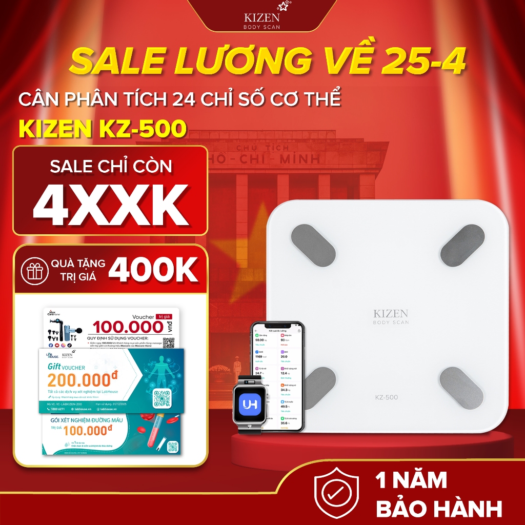Cân Sức Khỏe Phân Tích 24 Chỉ Số Thành Phần Cơ Thể KIZEN KZ-500 Có Theo Dõi Qua App - Nhật Bản ...