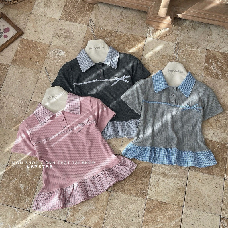 Áo kiểu caro đính nơ dễ thương #673786 | Shopee Việt Nam