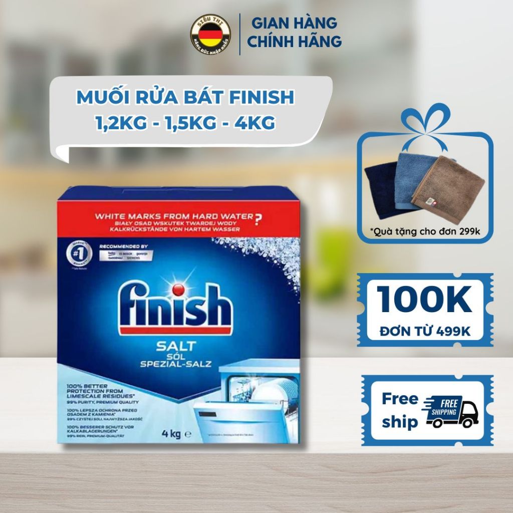 Muối rửa bát Finish 1,2kg/ 1,5kg/ 4kg, muối rửa chén làm mềm nước loại bỏ tạp chất trong nước ...