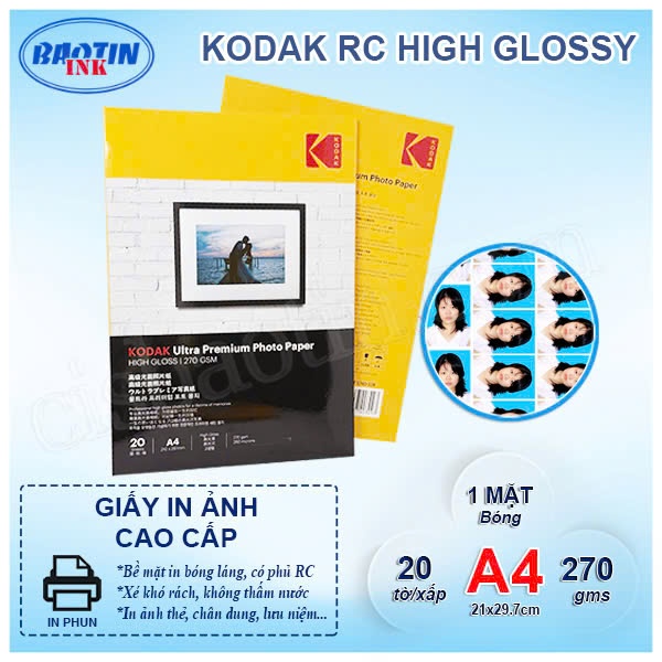 20 TỜ GIẤY IN ẢNH CHÍNH HẢNG KODAK A4 RC HIGH GLOSSY 270G | Shopee Việt Nam