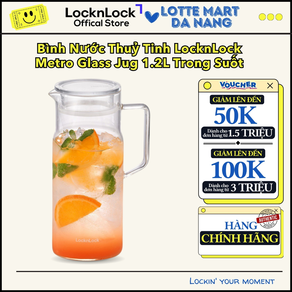 Bình nước thủy tinh chịu nhiệt cao LocknLock Metro Glass Jug 1.2L - Màu ...