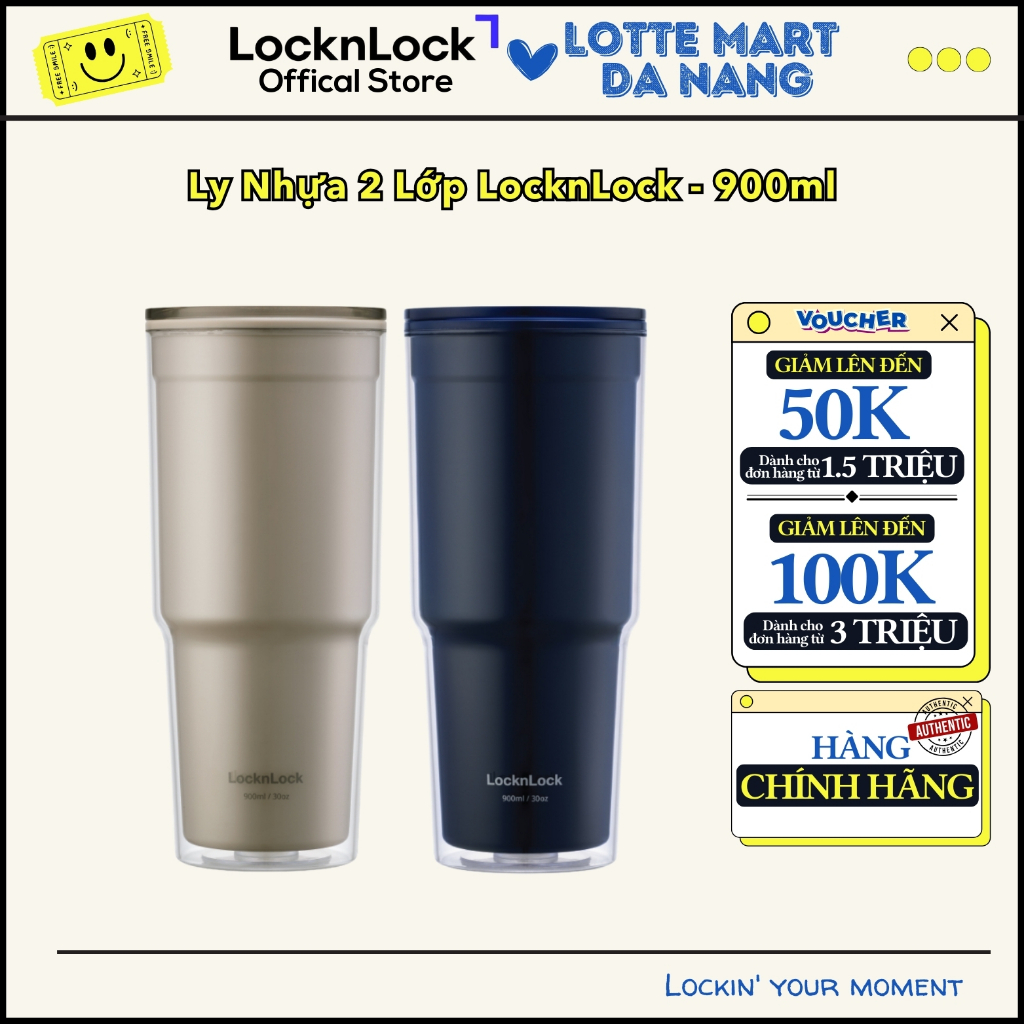 Ly nhựa 2 lớp Lock&Lock Double Wall Cold Cup 900ml/Ly nước Nhựạ HAP502-LocknLock Lotte Mart Da ...